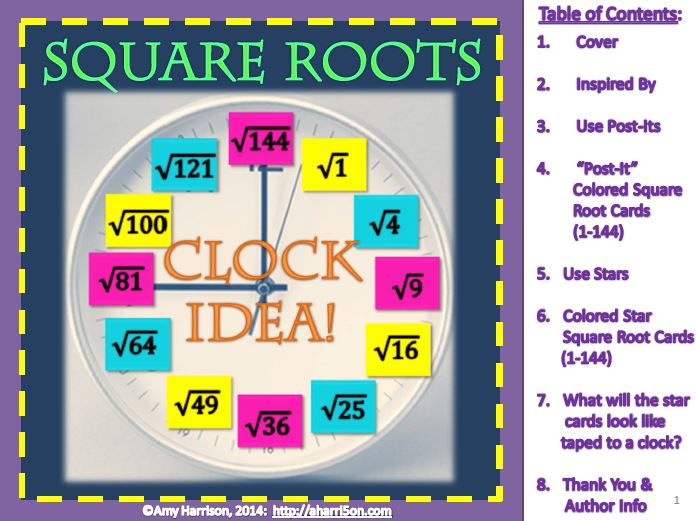 My Math Resources - squarerootsclockidea2