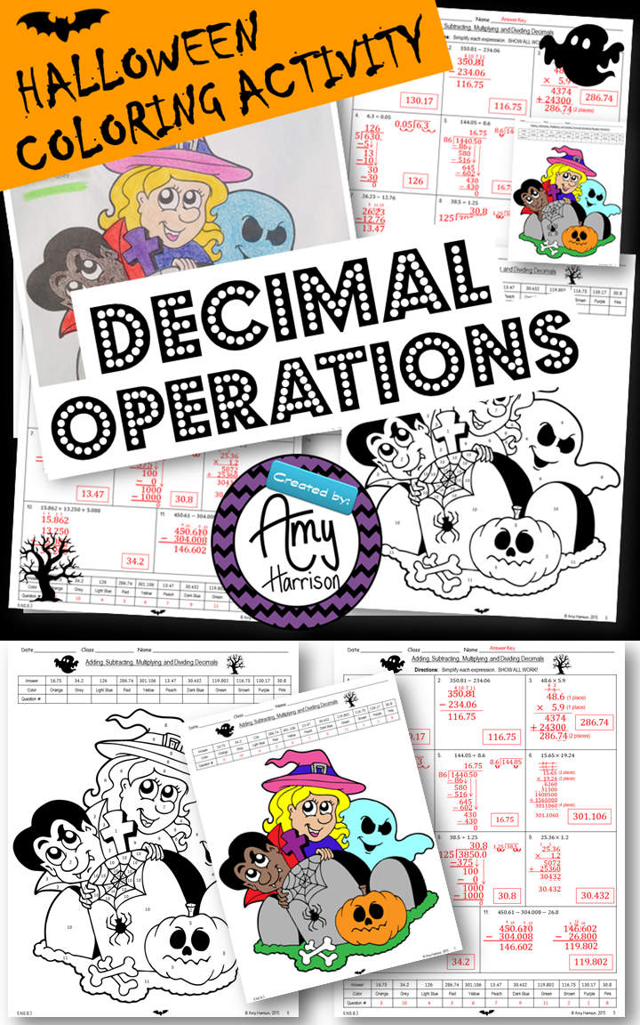 My Math Resources - DecimalOperations_HalloweenColoring_PIN1