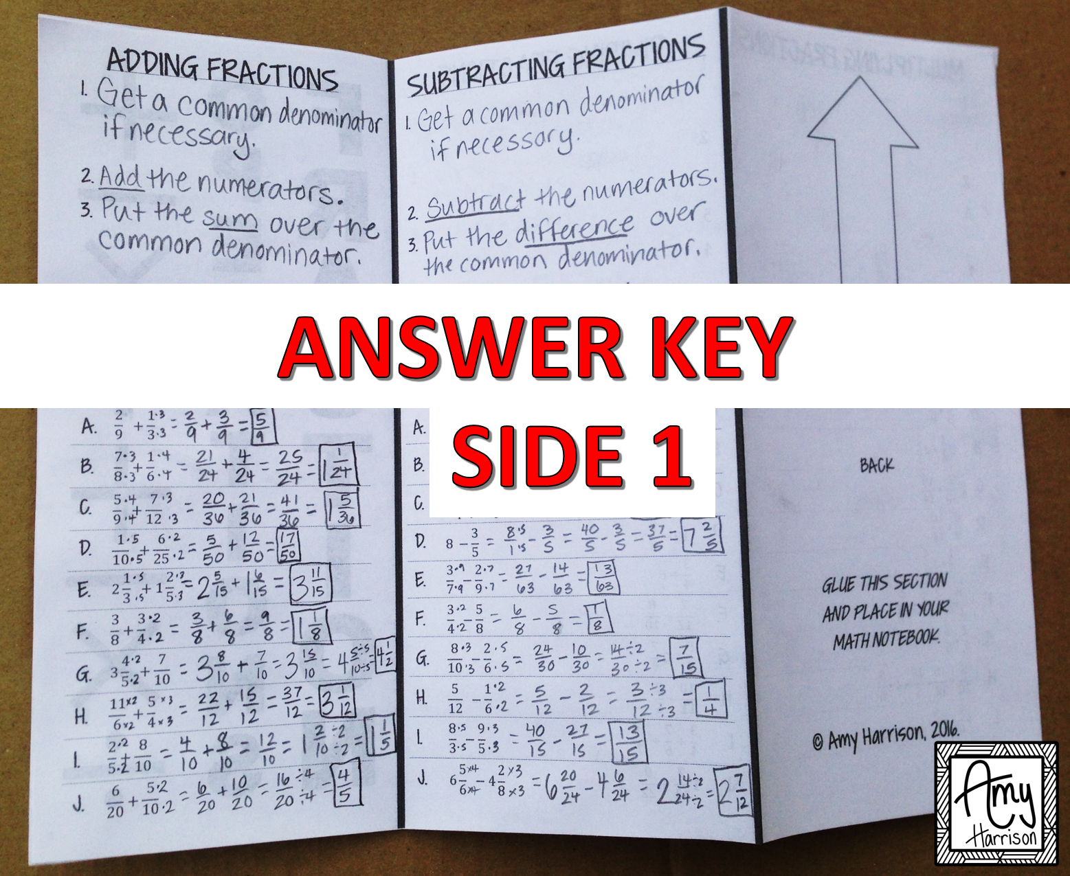 My Math Resources - AnswerKeySide1_FractionsFoldable_Written