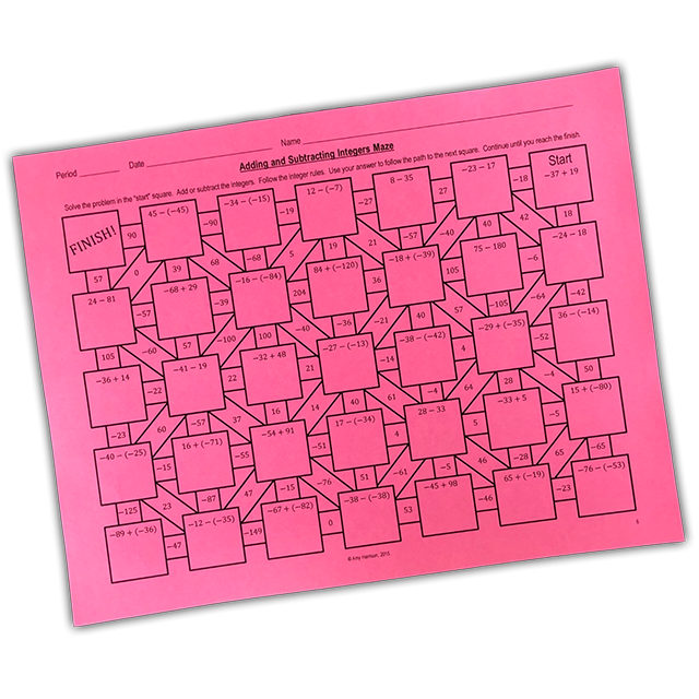 My Math Resources - Adding and Subtracting Integers Maze