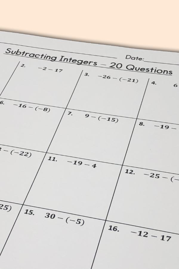 My Math Resources - FREE Beginners Subtracting Integers Worksheets ...
