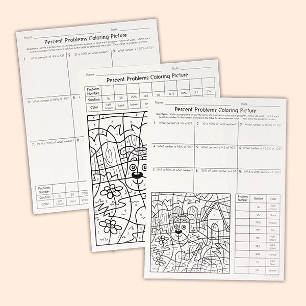 My Math Resources Percent Problems Worksheet Fun Math Coloring Activity