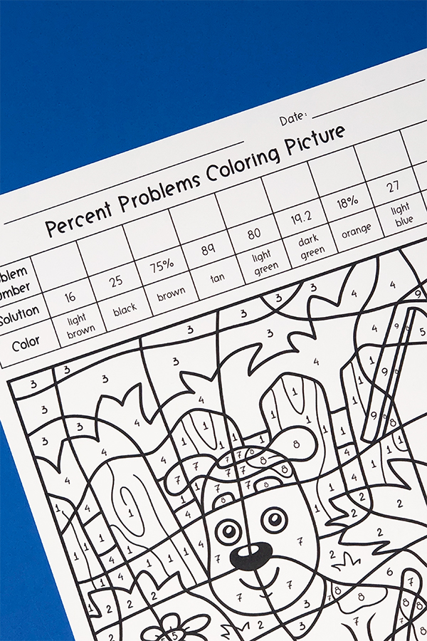 My Math Resources Percent Problems Coloring Picture Worksheet
