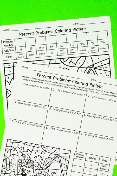My Math Resources Percent Problems Coloring Picture Worksheet