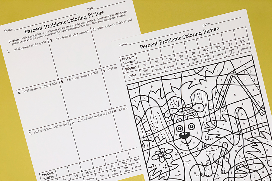 My Math Resources - Percent Problems Coloring Picture Worksheet