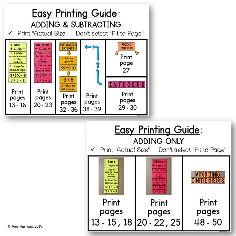 My Math Resources - Adding and Subtracting Integers Bulletin Board Posters