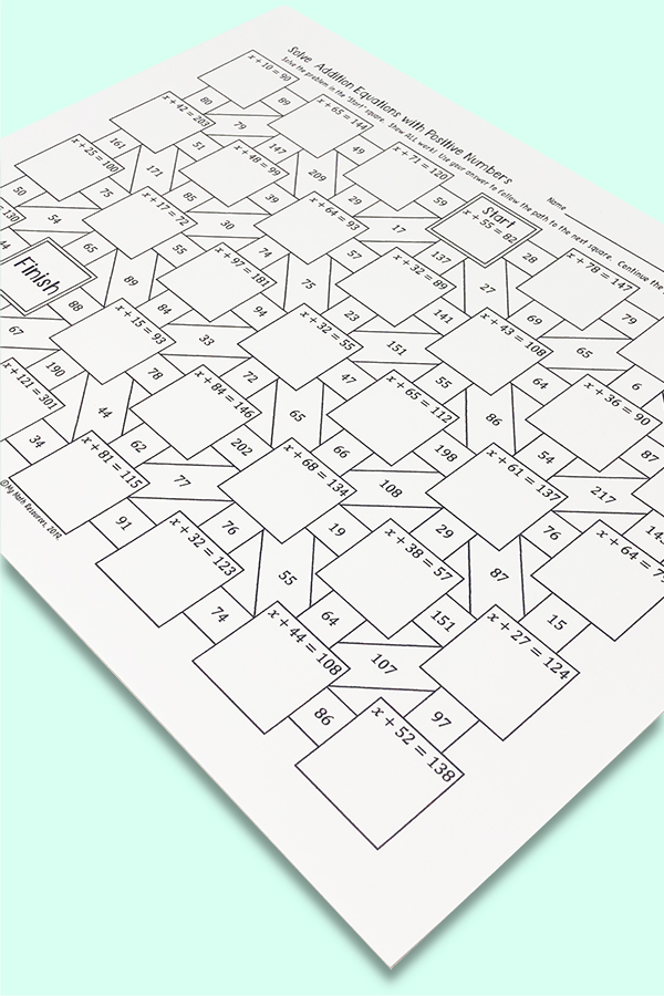 My Math Resources - Solving Addition Equations with Positive Numbers Maze