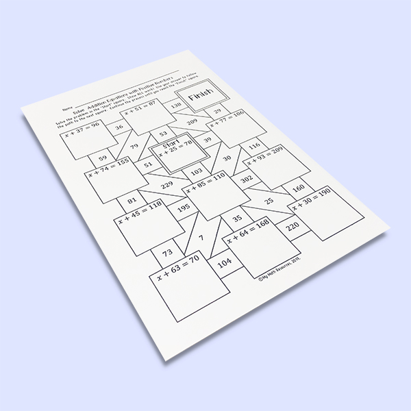 My Math Resources - Solving Addition Equations with Positive Numbers Maze