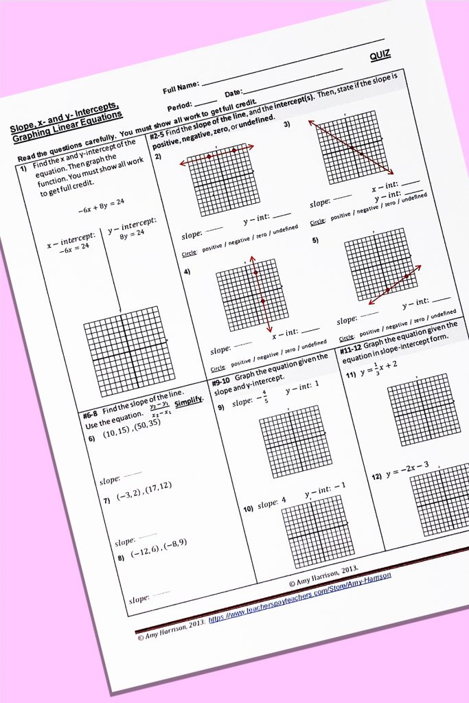 My Math Resources - Slope, Graphing Linear Equations, and x & Y ...